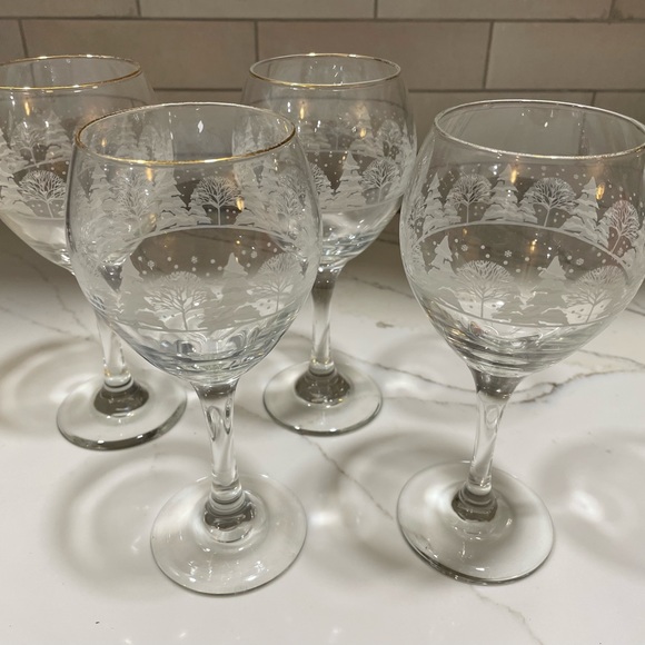 Libby Glass Company | Dining | Vintage Libbey Winter Wonderland Stemmed Wine Glasses Set Of 4 ...